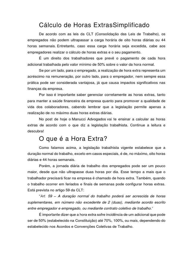 Passo A Passo de Cálculo de Horas Extras | Download grátis PDF | Hora ...