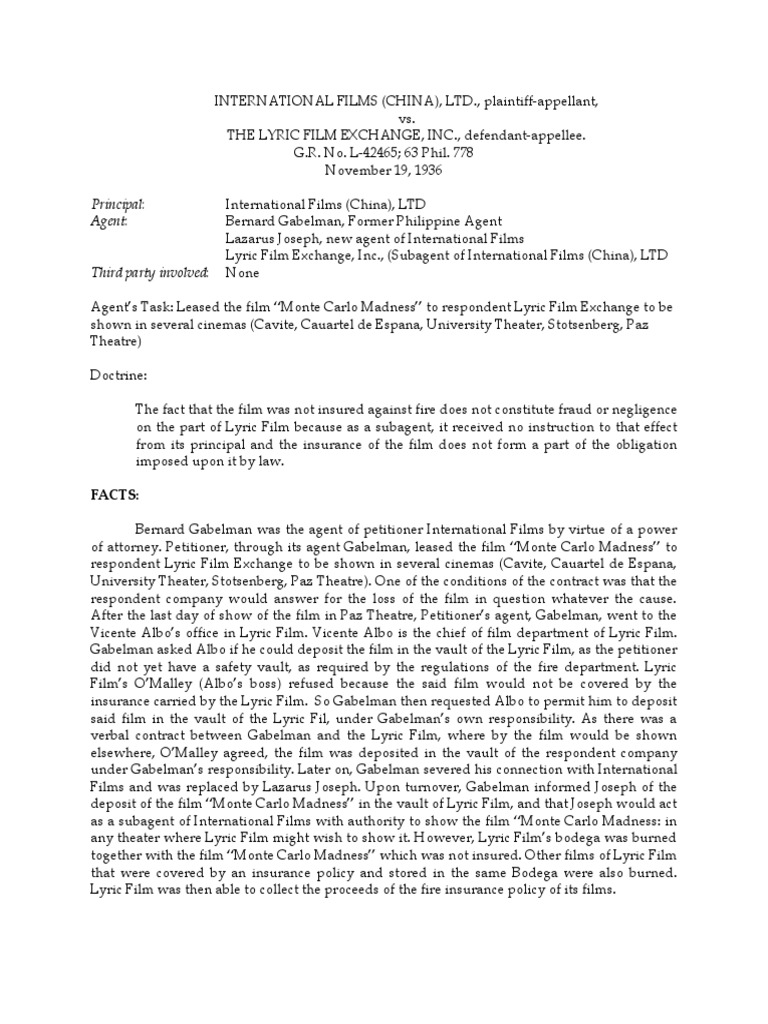 International Films vs. Lyric Film, 63 Phil 778, November 19, 1936 ...