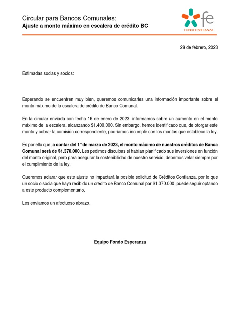 Ajuste Monto Escalera Crédito BC | PDF | Negocios | Finanzas y dinero