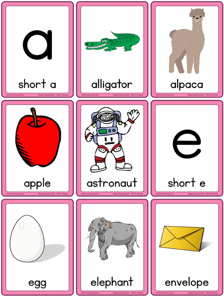 Beginning Sounds Short Vowels Small Flashcards With Labels | PDF
