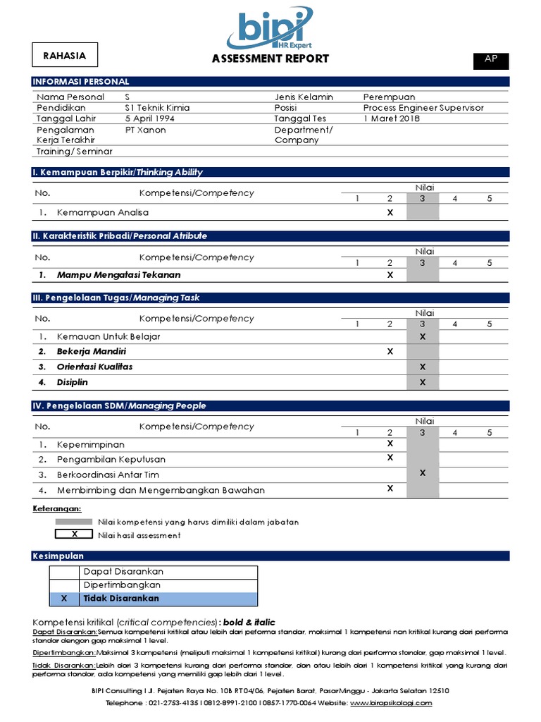 Contoh Laporan Assessment Supervisor | PDF