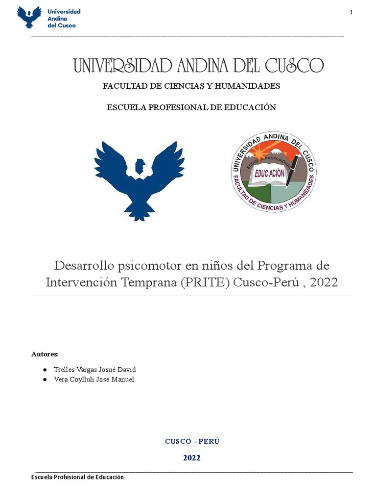 Desarrollo psicomotor en niños del Programa de Intervención Temprana (PRITE) Cusco-Perú , 2022 ...