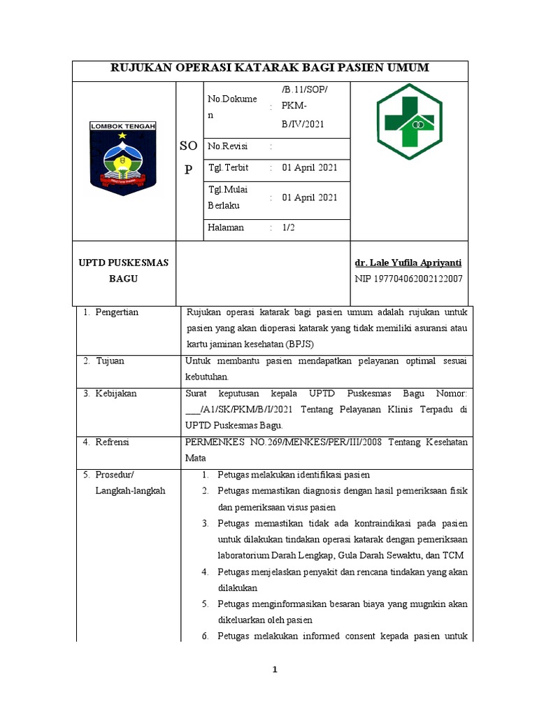 SOP Rujukan Operasi Katarak Bagi Pasien Umum | PDF