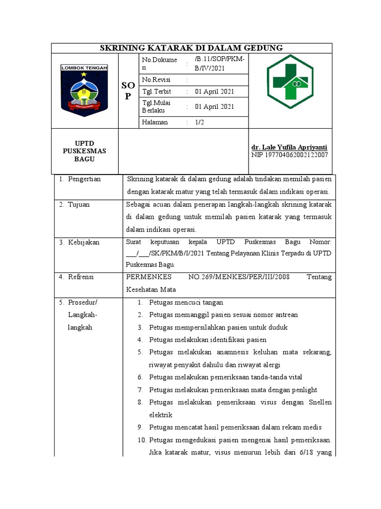 SOP Skrining Katarak Dalam Gedung | PDF