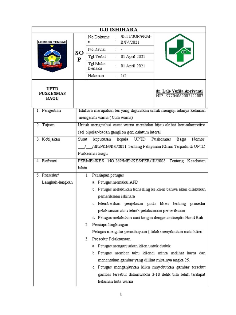 SOP Uji Ishihara | PDF