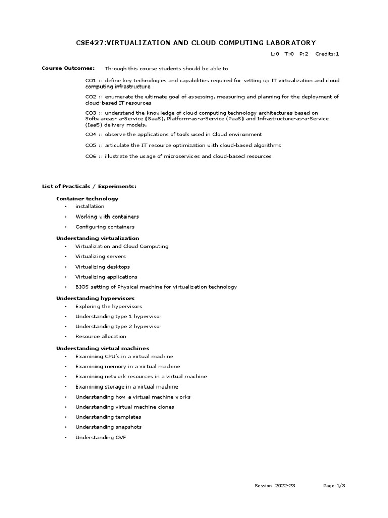 CSE427 Syllabus | PDF | Virtualization | Cloud Computing
