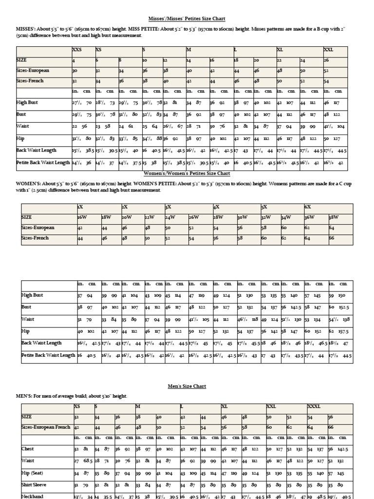 Size Charts | PDF | Human Life Stages | Clothing