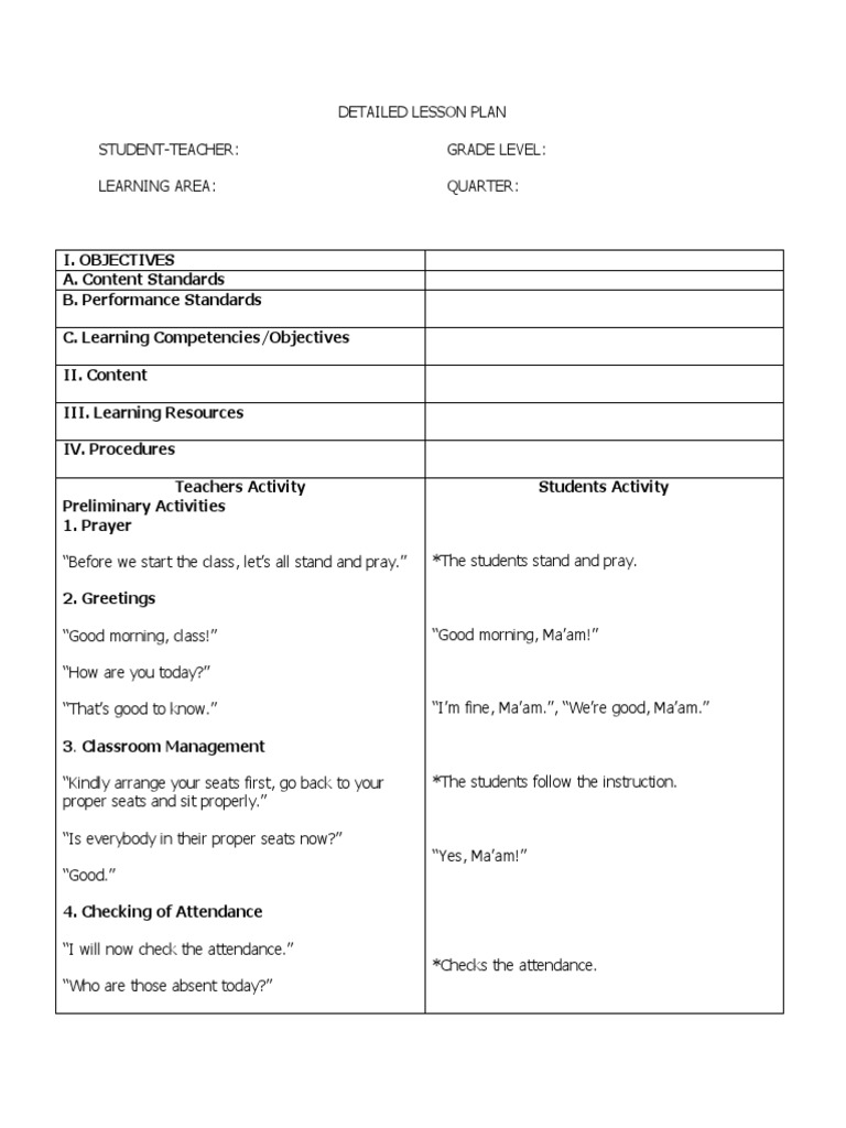 Detailed Lesson Plan INTERNSHIP | PDF