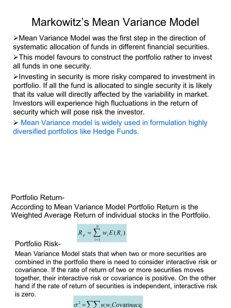 Markowitz Mean Variance Model | PDF