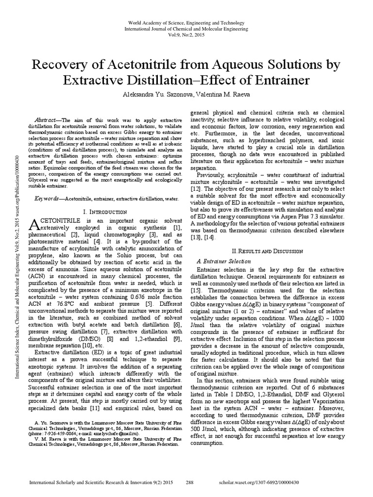 ACN Water PDF | PDF | Distillation | Water