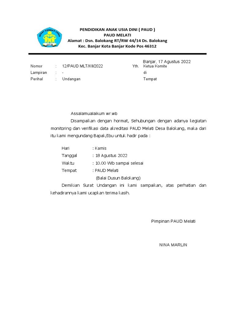 Surat Undangan Visitasi | PDF Surat Undangan Visitasi | PDF