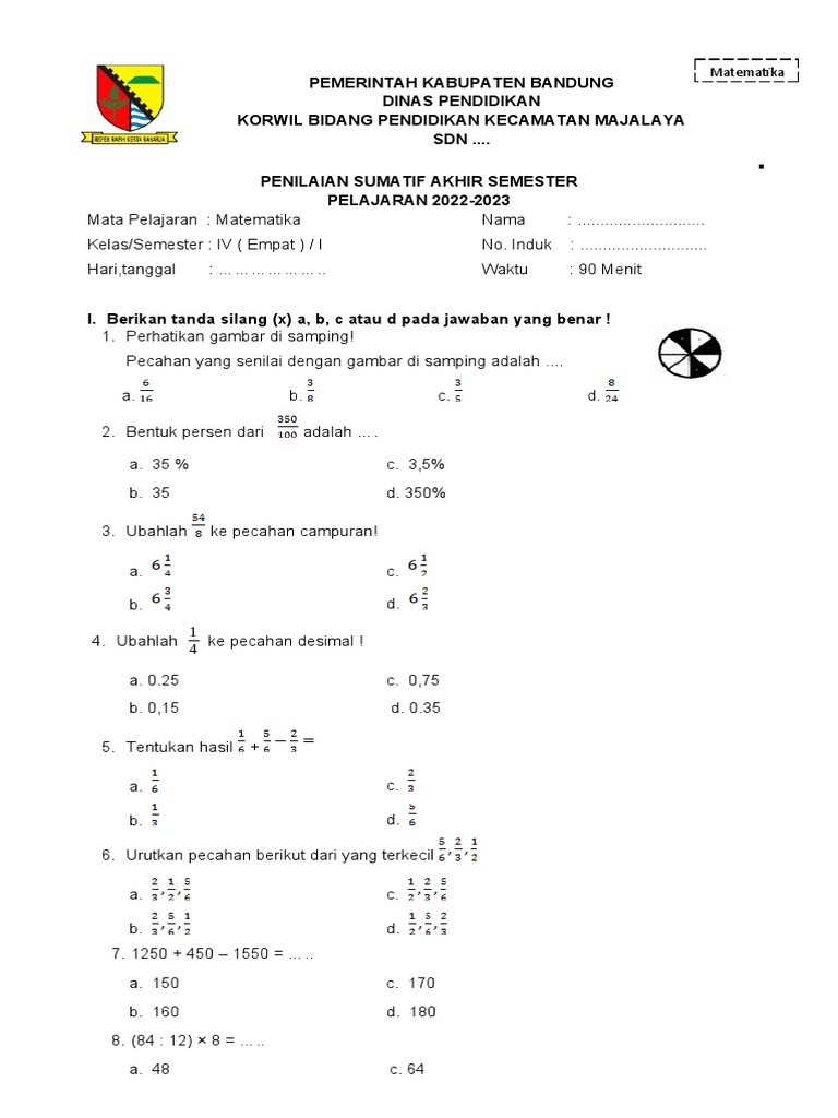 Soal PAS Dan Kunci Jawaban MTK Kelas 4-Dikonversi | PDF | Metode & Bahan Ajar