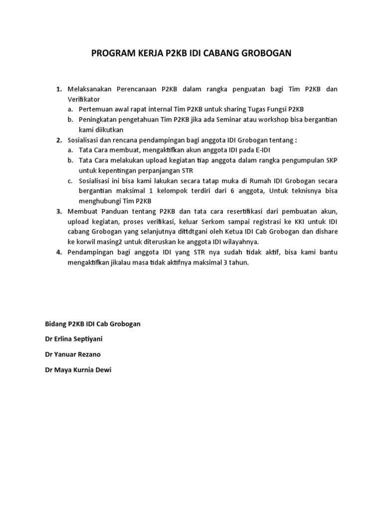 Program Kerja P2KB IDI Grobogan | PDF