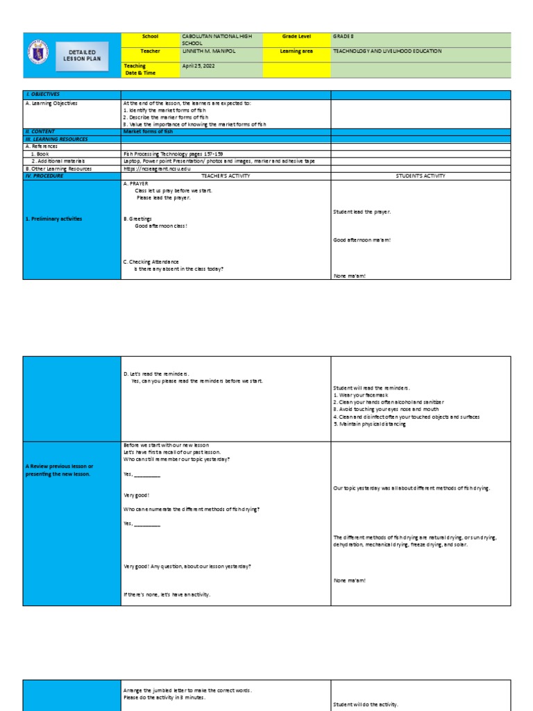 New Lesson Linneth M | PDF | Learning | Fish