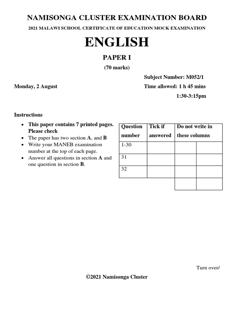 English Mock Paper I Edited 2 | PDF | Adverb | Adjective