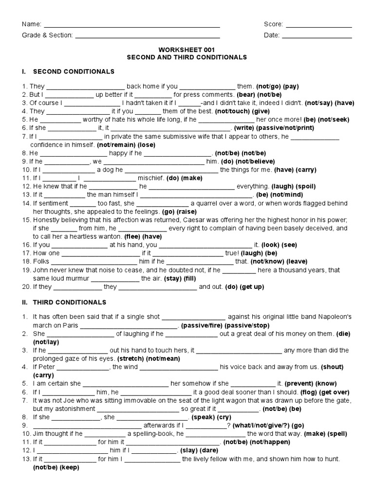 Conditional Sentences Worksheet | PDF