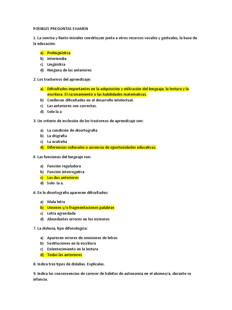 POSIBLES PREGUNTAS EXAMEN TRASTORNOS | PDF POSIBLES PREGUNTAS EXAMEN TRASTORNOS | PDF