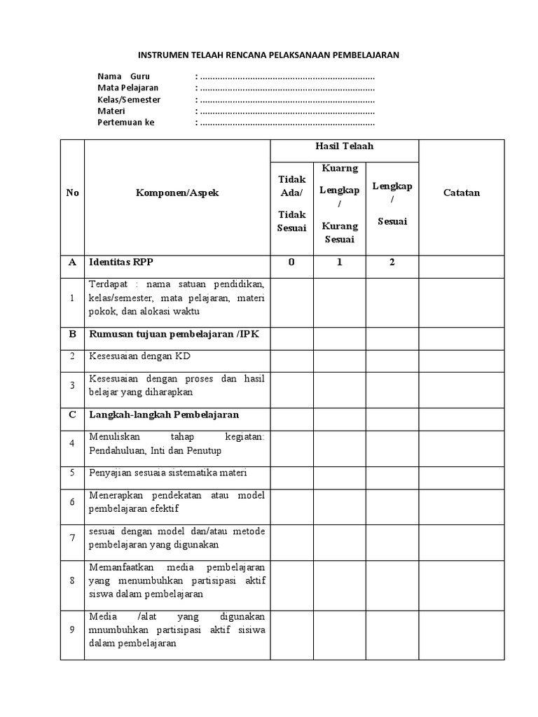 INSTRUMEN TELAAH RPP Final | PDF