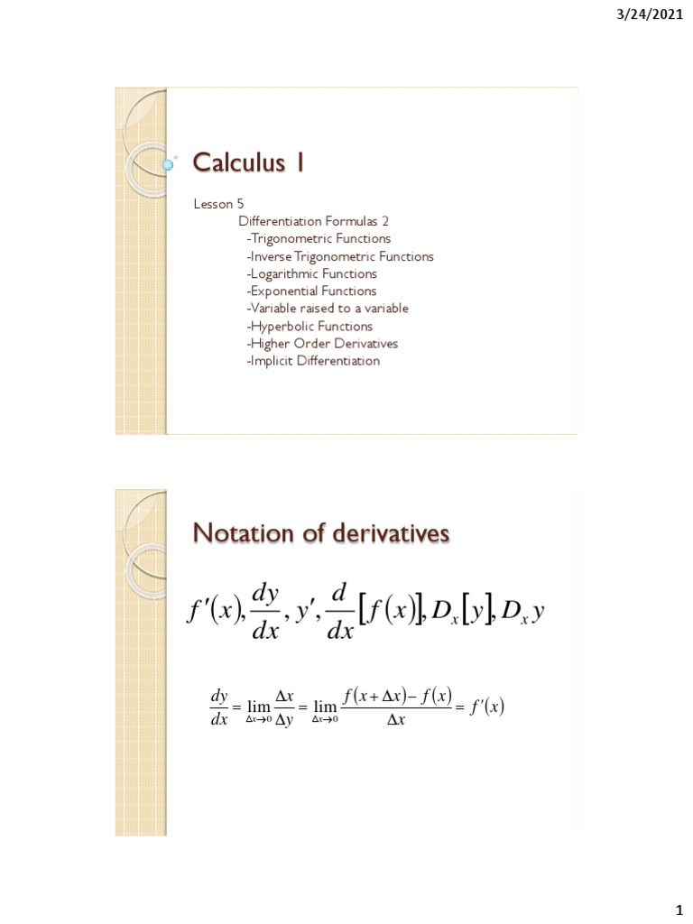 Differentiation Formulas for Functions | PDF | Trigonometric Functions ...