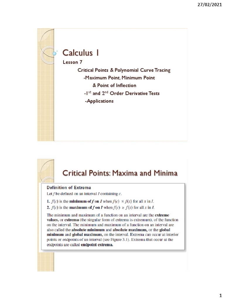 CALENG1 Lesson 07 Critical Points & Polynomial Curve Tracing PDF | PDF ...