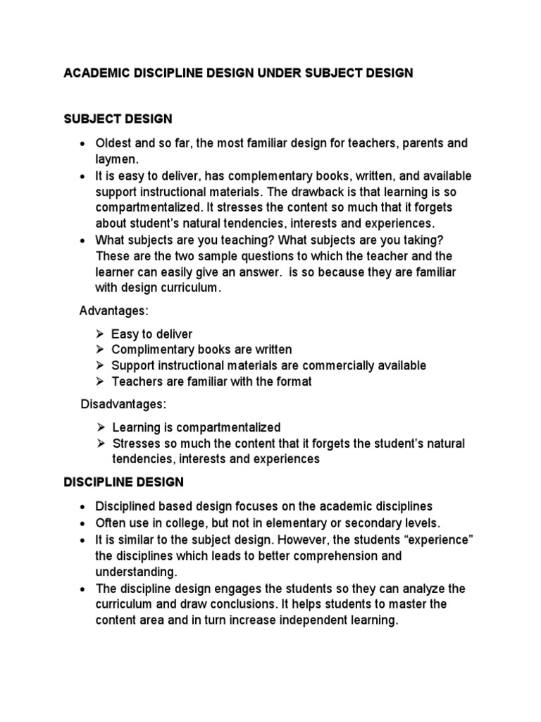 Academic Discipline Design Under Subject Design | PDF | Curriculum ...