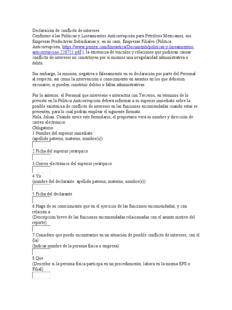 Declaración de Conflicto de Intereses | PDF