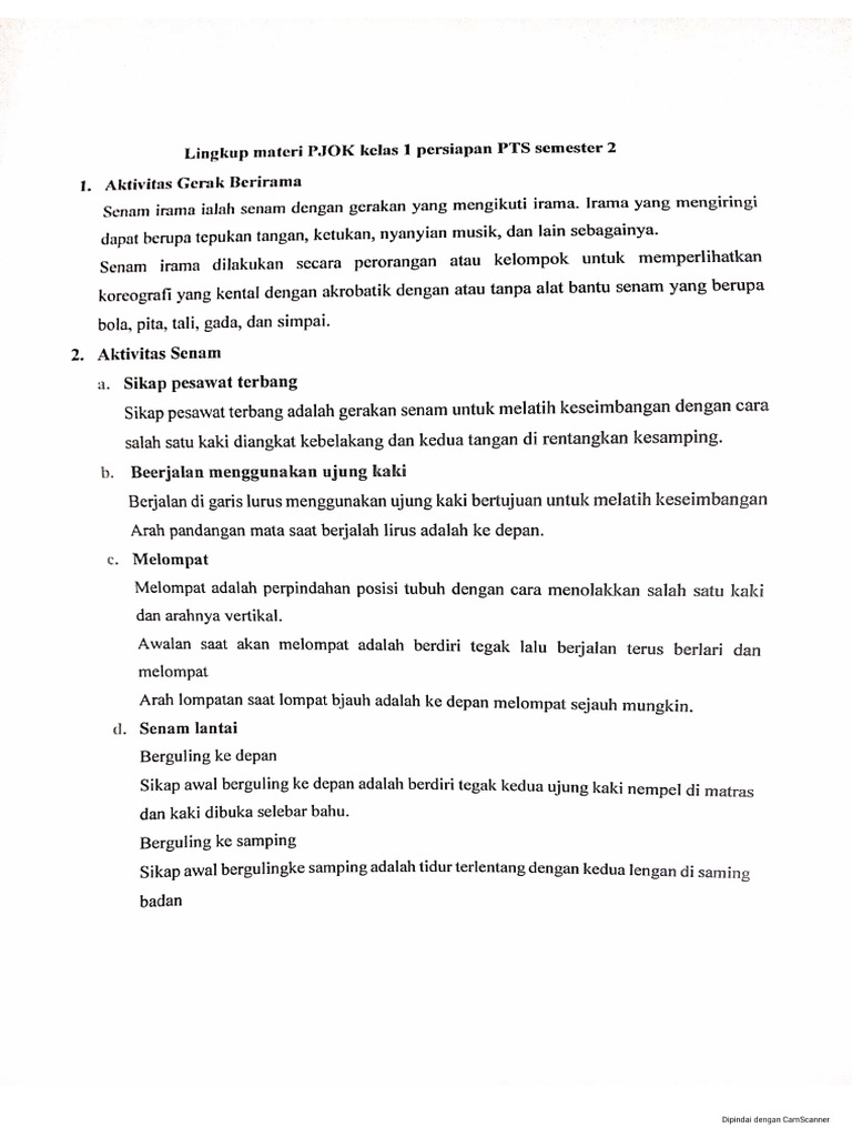Lingkup Materi Pjok Kelas 1 | PDF