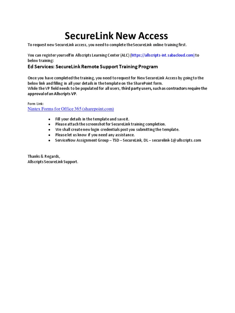 Securelink New Access Request - Process Thru Sharepoint | PDF