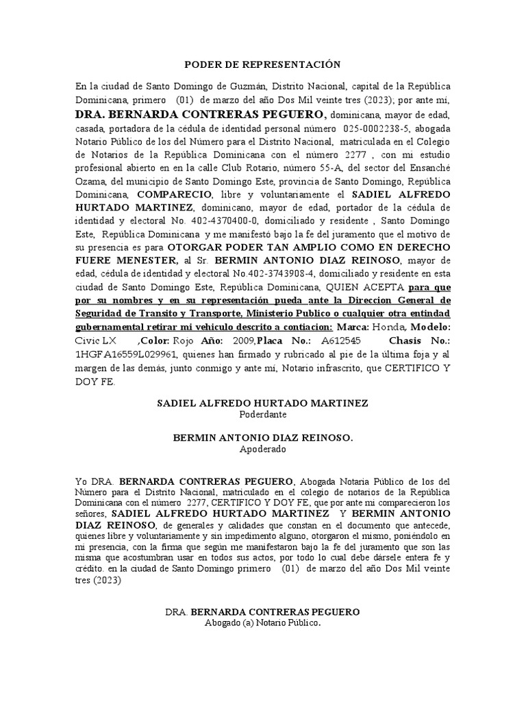 Poder de Representacion Bermin | PDF | República Dominicana