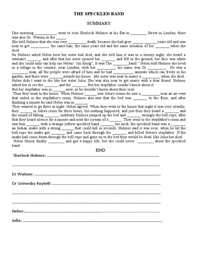 The Speckled Band | PDF | The Adventure Of The Speckled Band | Sherlock ...