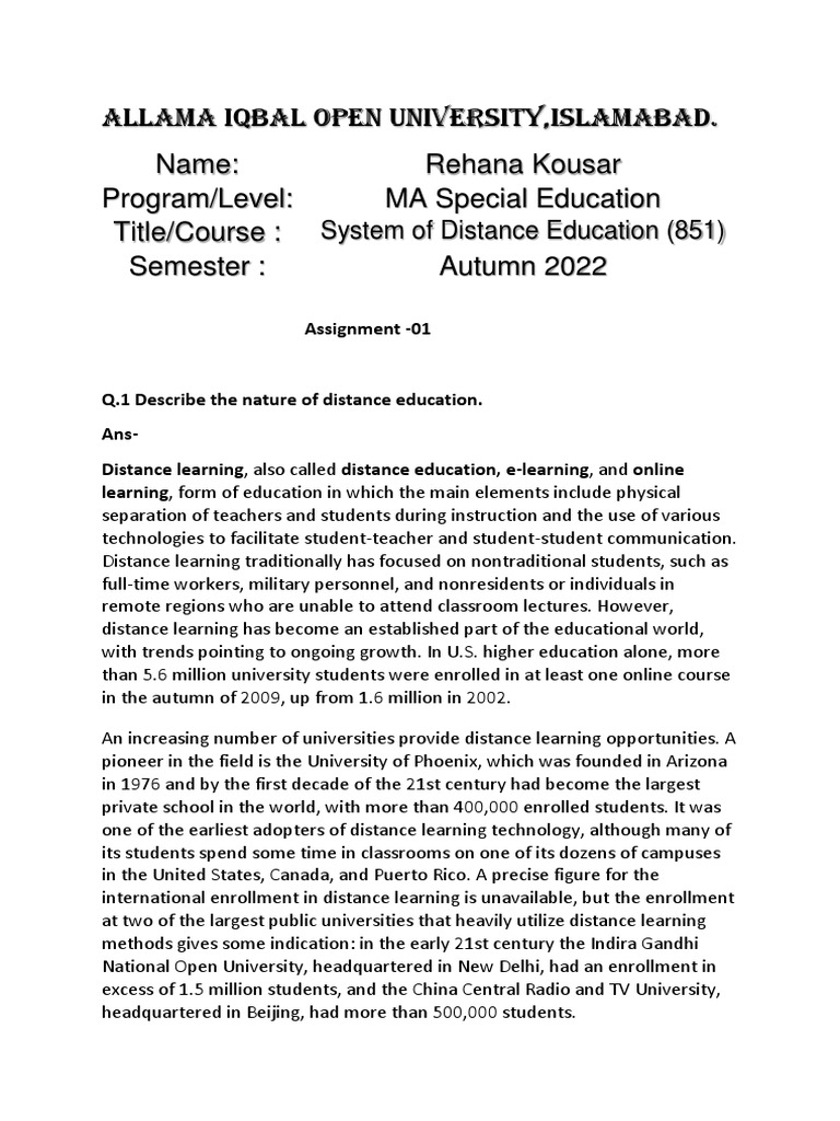 System of Distance Education PDF | PDF | Distance Education ...