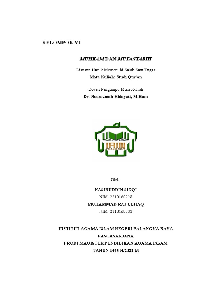 Makalah Kel. 6 Muhkam Dan Mutasyabih SQ | PDF