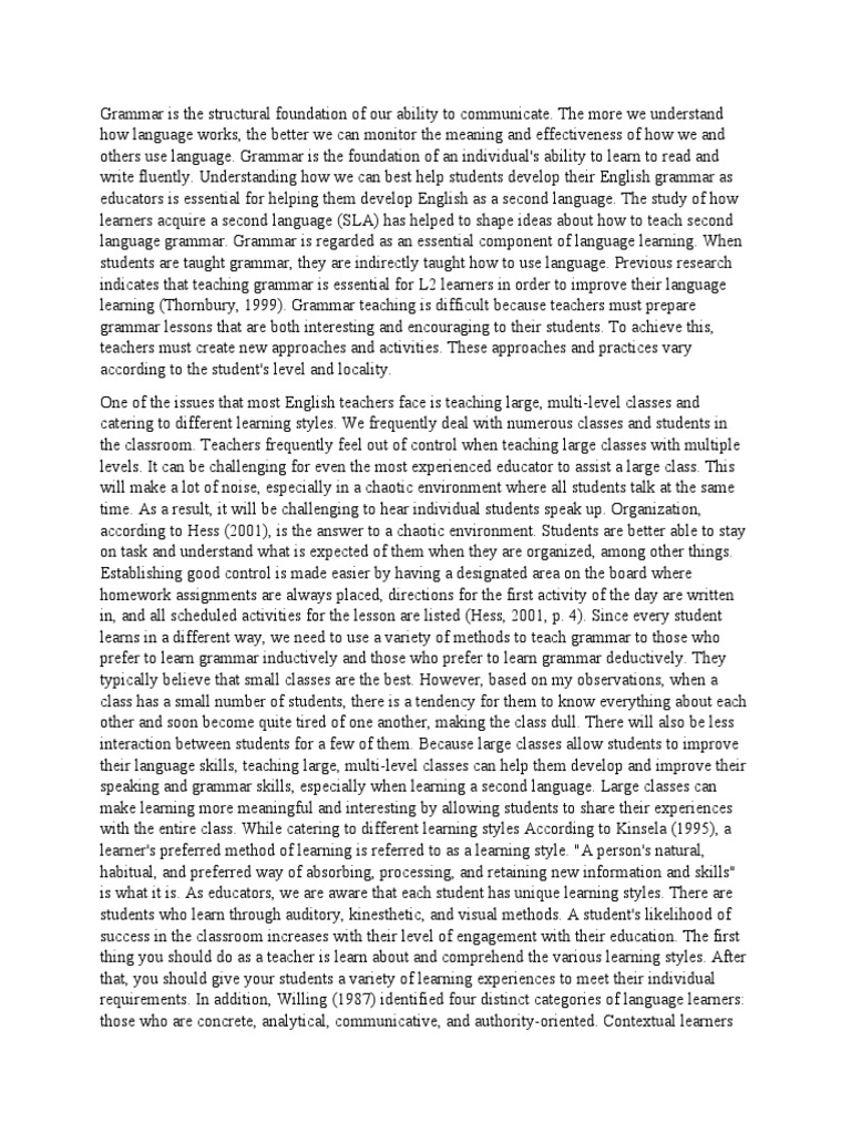 Issues in Teaching Grammar and Assesment | PDF | Learning Styles | Learning