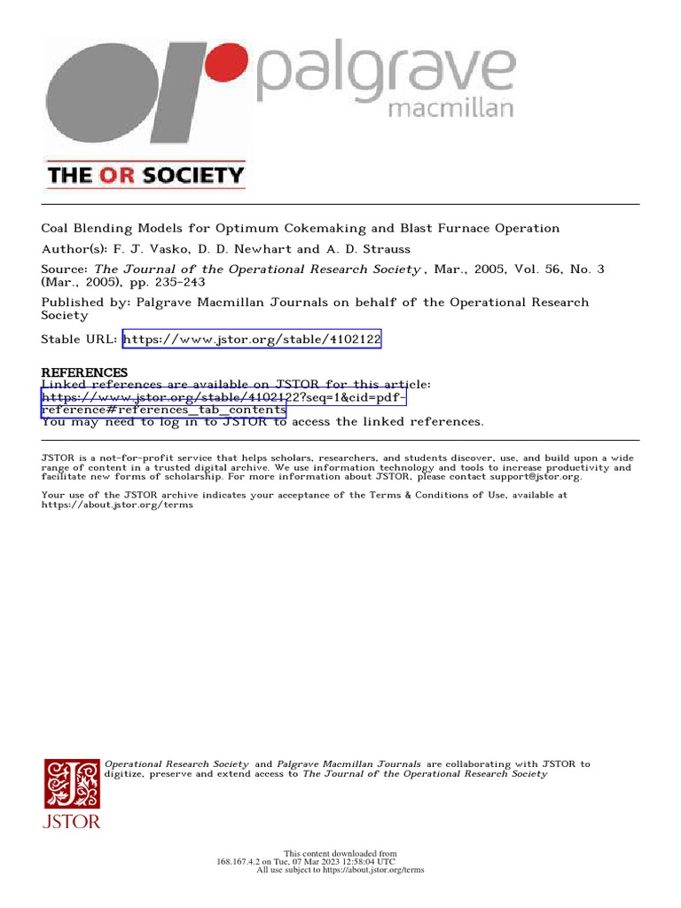 Coal Blending Models For Optimum Cokemaking Pdf Coke Fuel Mathematical Optimization