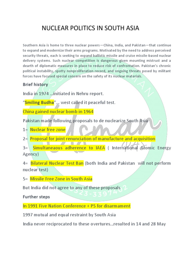 South Asia's Nuclear Politics Overview | PDF | Treaty On The Non ...