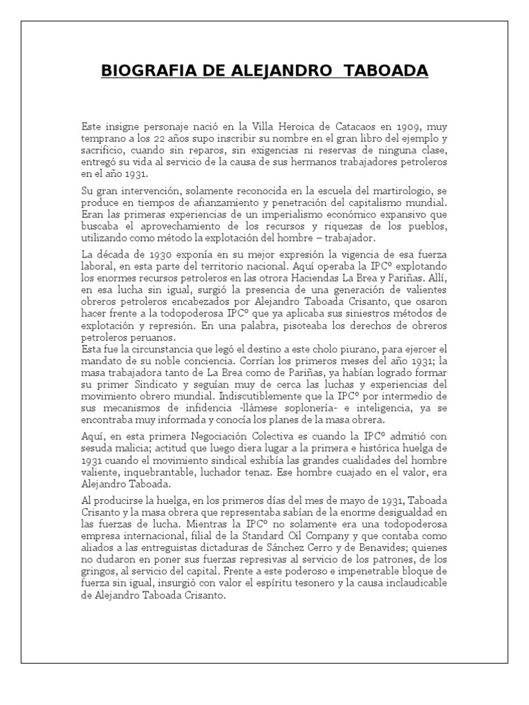 Biografia de Alejandro Taboada | PDF | Sindicato | Formas de gobierno