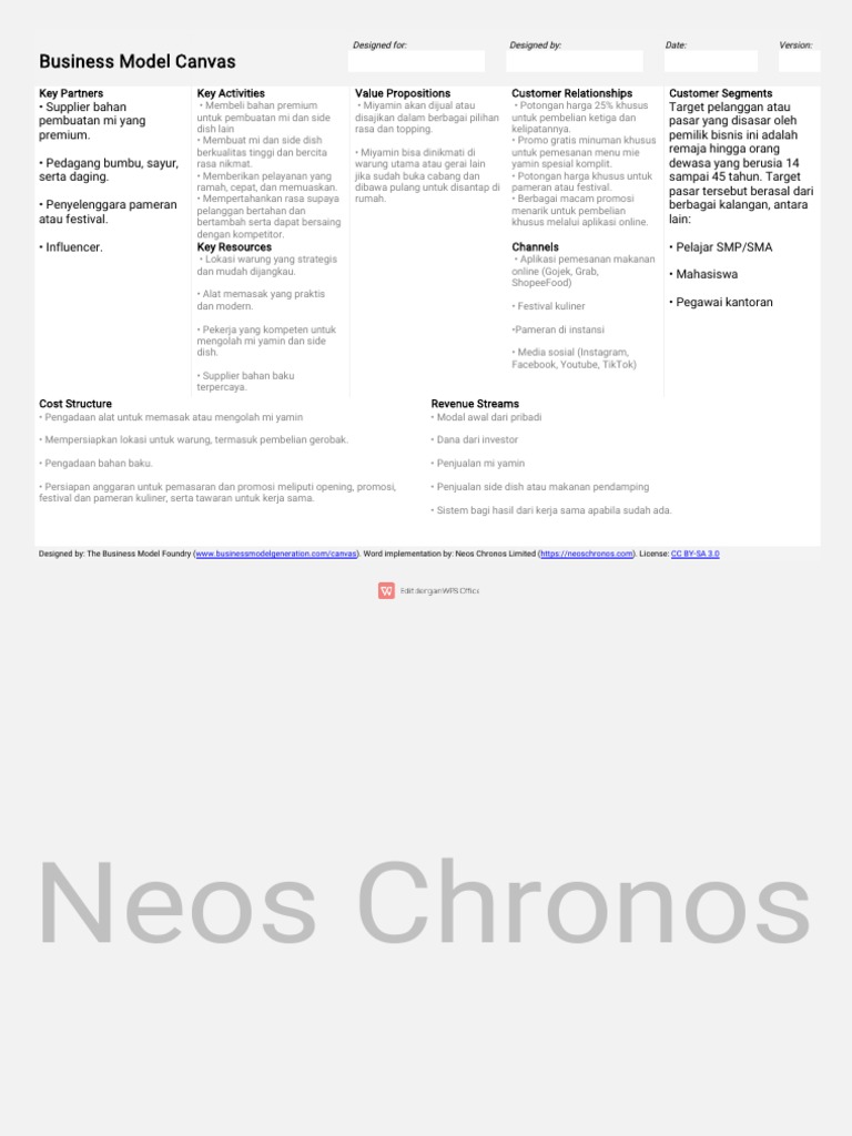 Model Bisnis Mie Yamin Neos Chronos | PDF