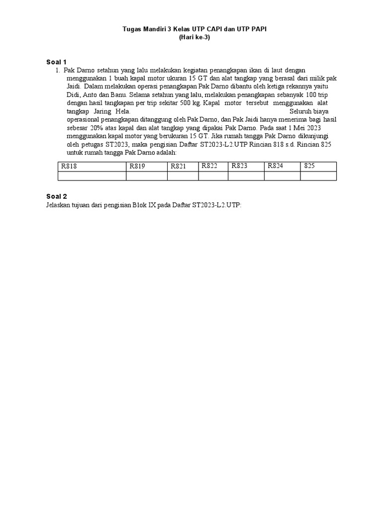 Tugas Mandiri 3 Kelas UTP CAPI Dan UTP PAPI (Hari Ke-3) | PDF