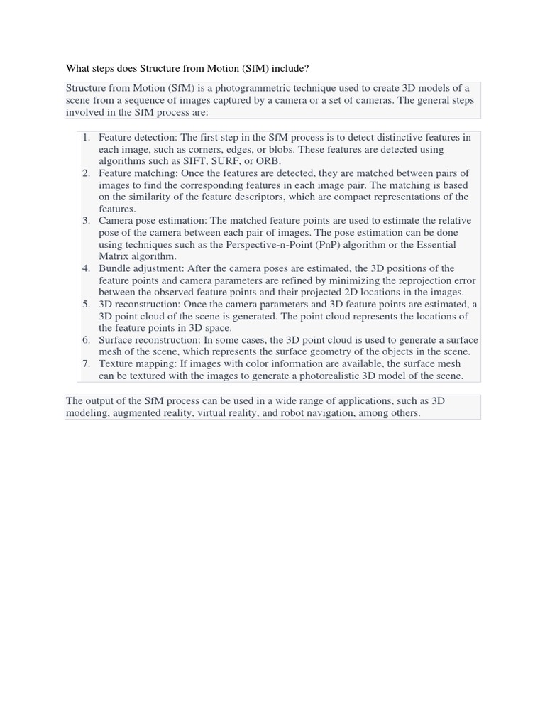 Structure From Motion (SFM) Steps | PDF