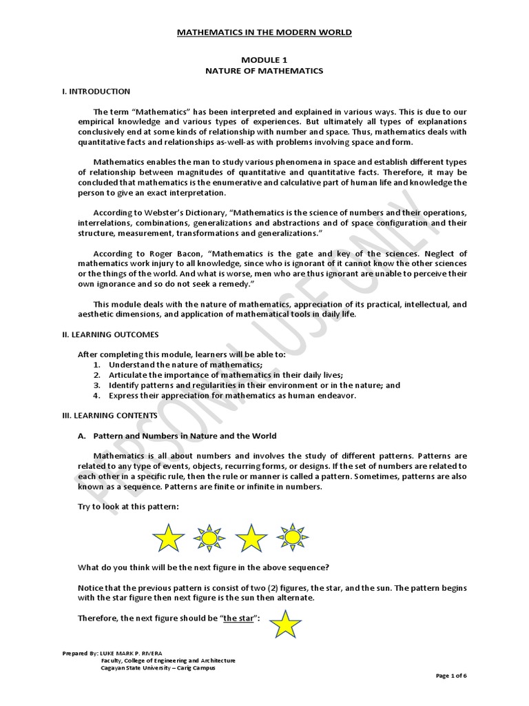 MMW Module 1 Nature of Mathematics | PDF | Fractal | Ratio