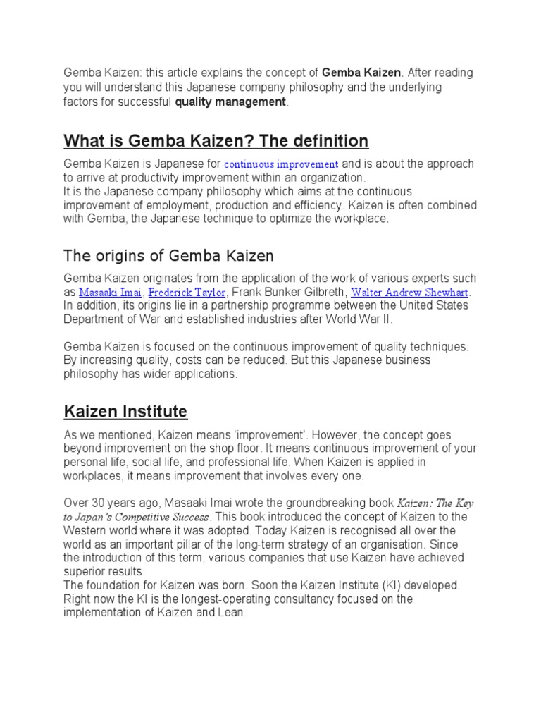 Gemba Kaizen Pdf Lean Manufacturing Production And Manufacturing