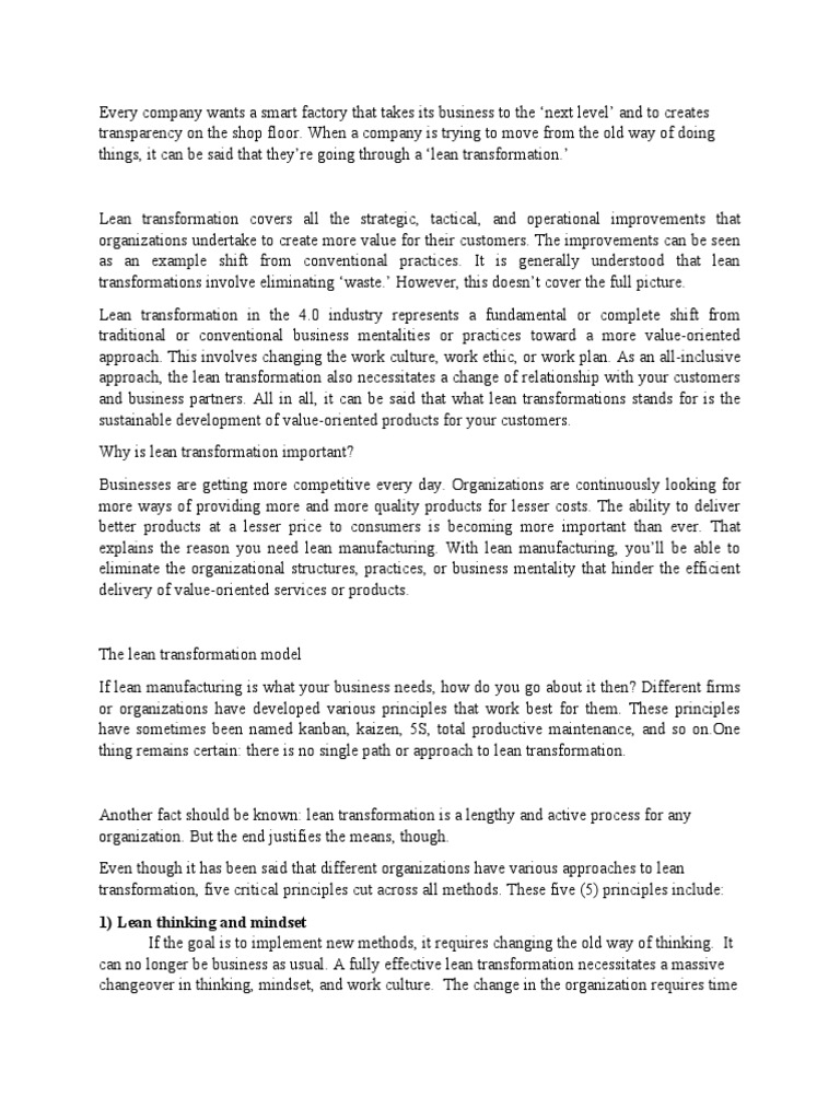 Lean Transformation | PDF | Lean Manufacturing | Business