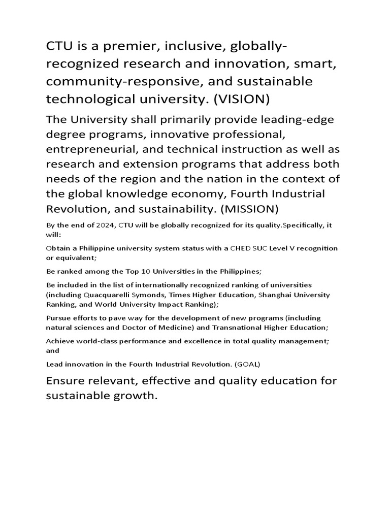 CTU Vision, Mission, and Goals Overview | PDF | Social Science | Art