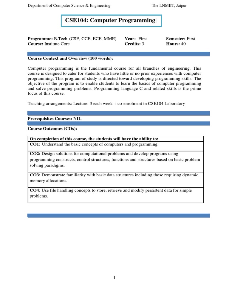 Cse104 Computer Programming Fundamentals Pdf C Programming