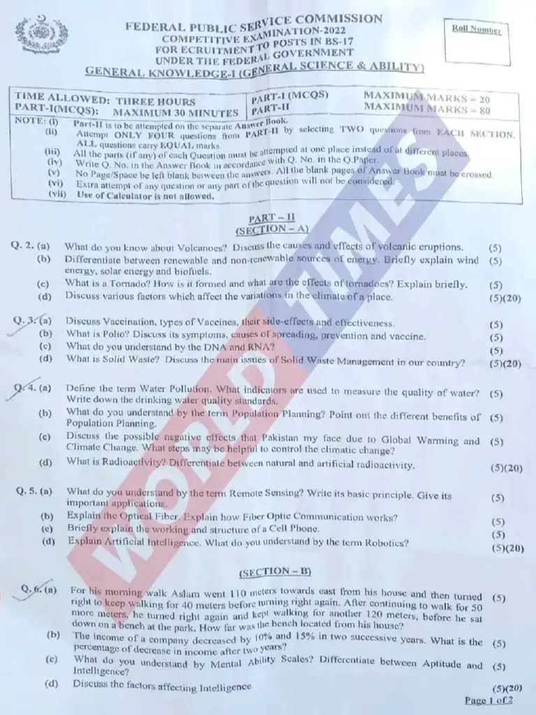 CSS General Science Ability Paper 2022 1 | PDF