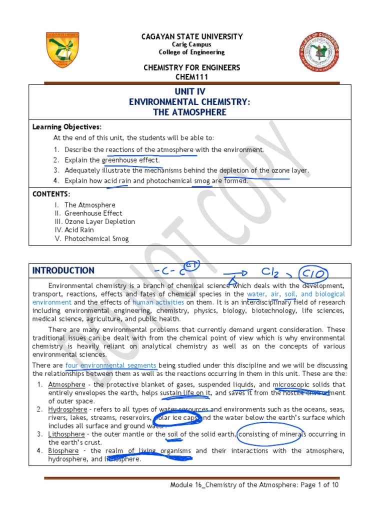 Module 16 - UNIT IV - Chemistry of The Atmosphere | Download Free PDF ...