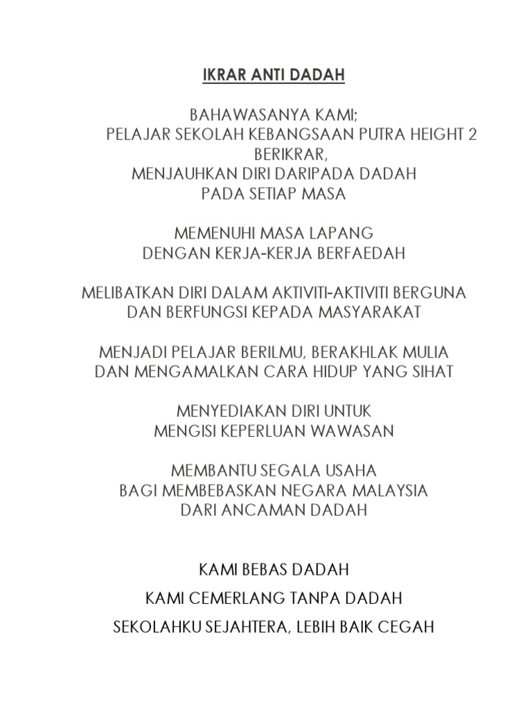 Ikrar Anti Dadah PDF | PDF