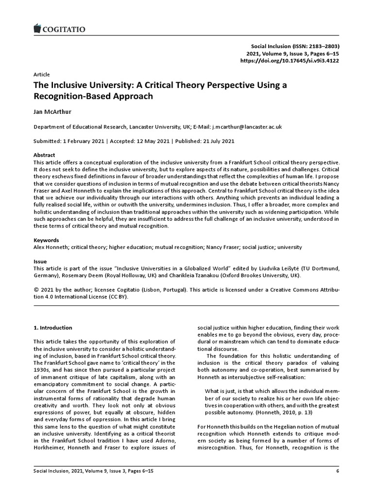 Critical Theory - and Inclusion - 2021 | PDF | Frankfurt School ...