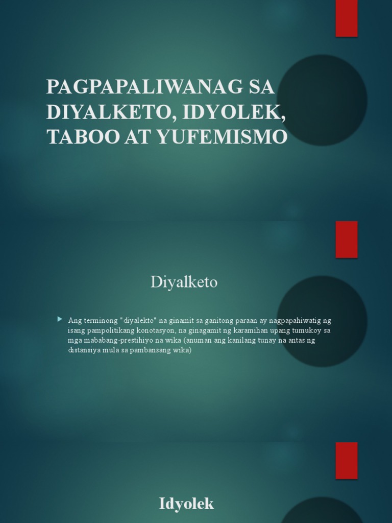 Pagpapaliwanag Sa Diyalketo Idyolek Taboo at | PDF