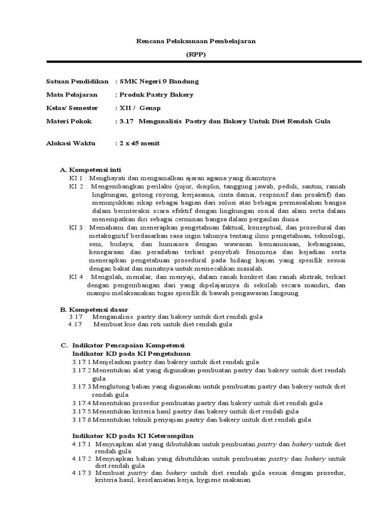 RPP Pastry Diet Rendah Gula | PDF